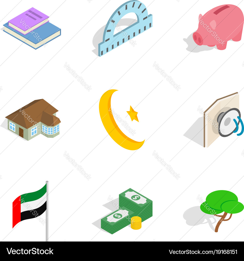 Capital icons set isometric style Royalty Free Vector Image