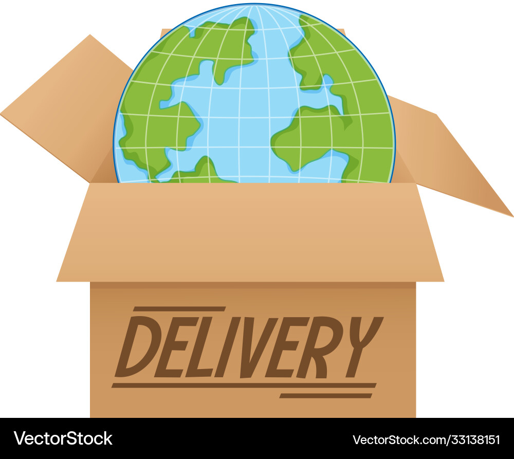 Globe in box delivery Royalty Free Vector Image