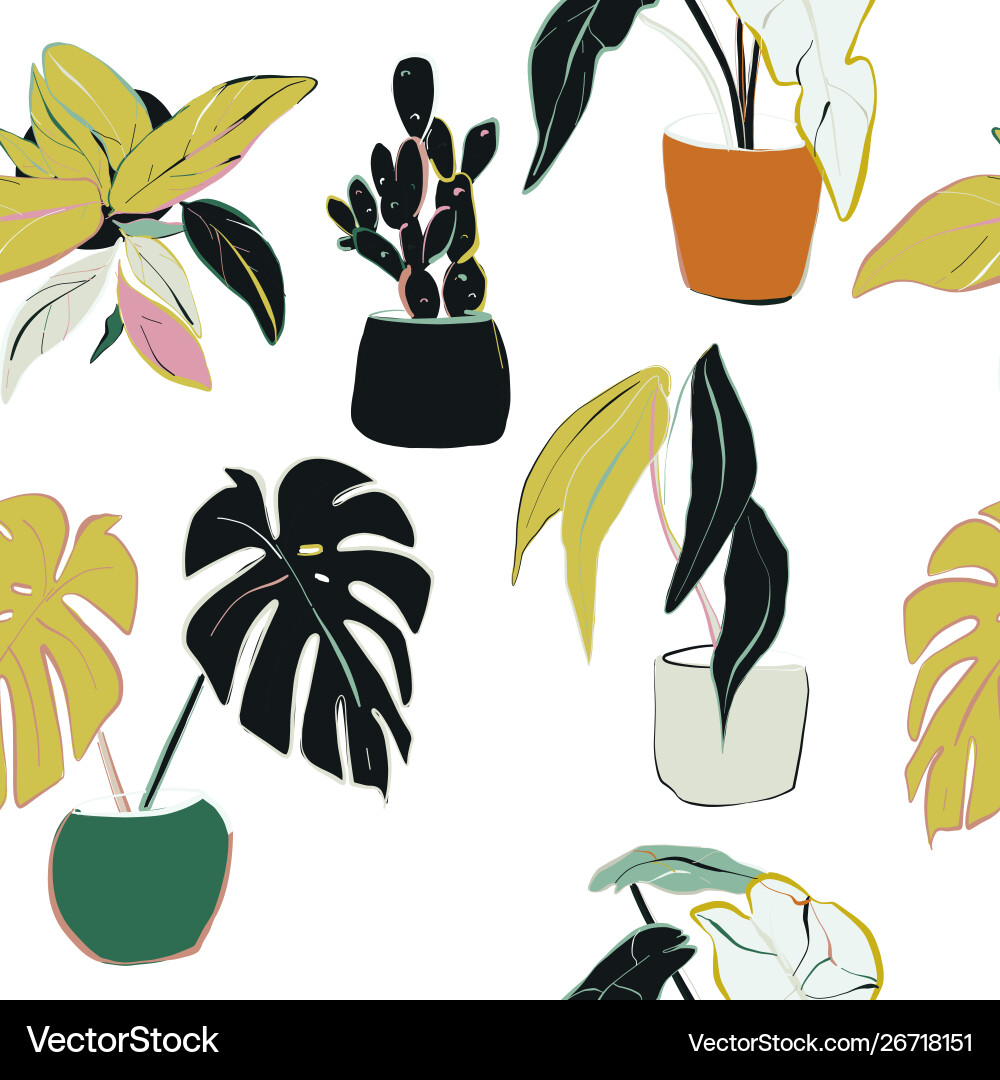 House plants decoration home floral pattern hand Vector Image