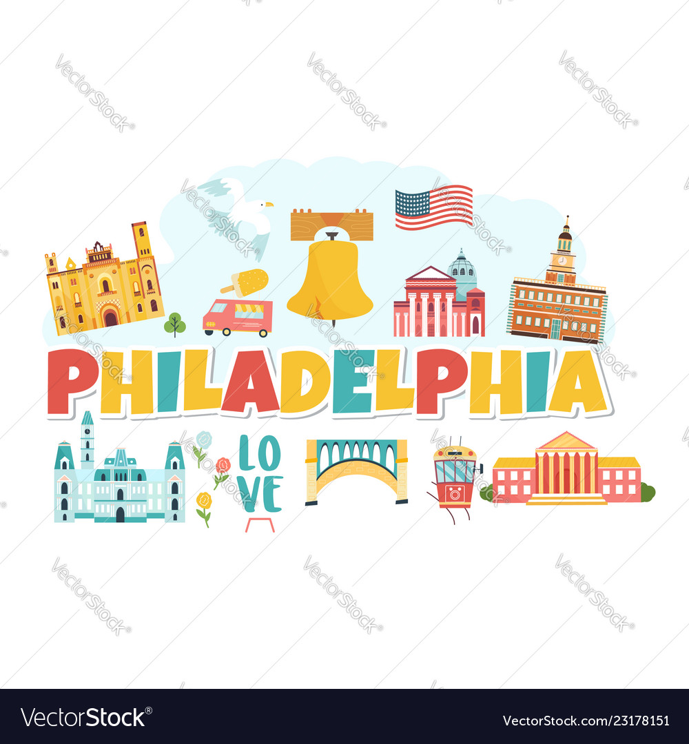 Philadelphia banner with landmarks and symbols Vector Image