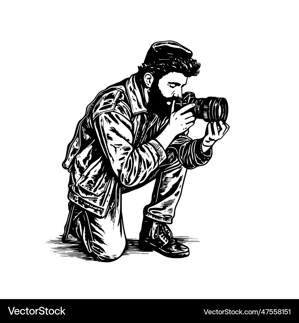 Photographer drawing isolated hand drawn engraved Vector Image