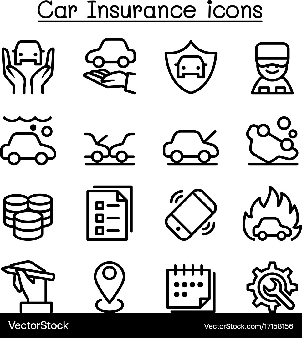 Car insurance icon set in thin line style Vector Image