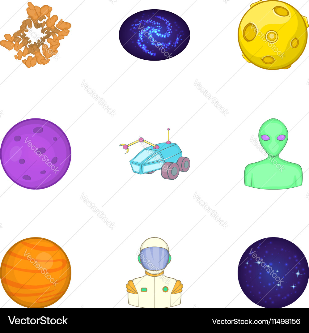 Cosmos icons set cartoon style Royalty Free Vector Image