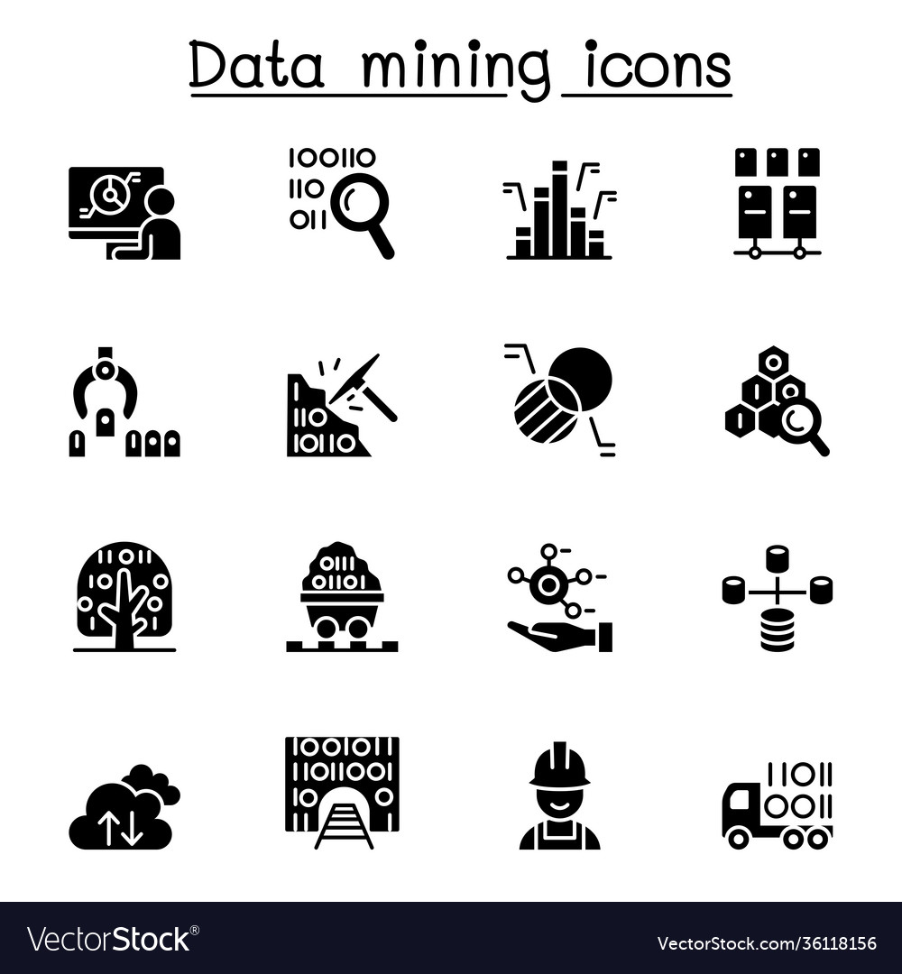 Data mining big warehouse icon set Royalty Free Vector Image