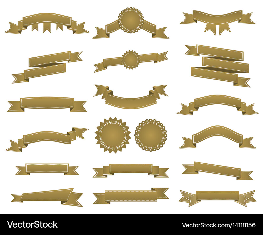 Embroidered bronze ribbons and stumps pack Vector Image