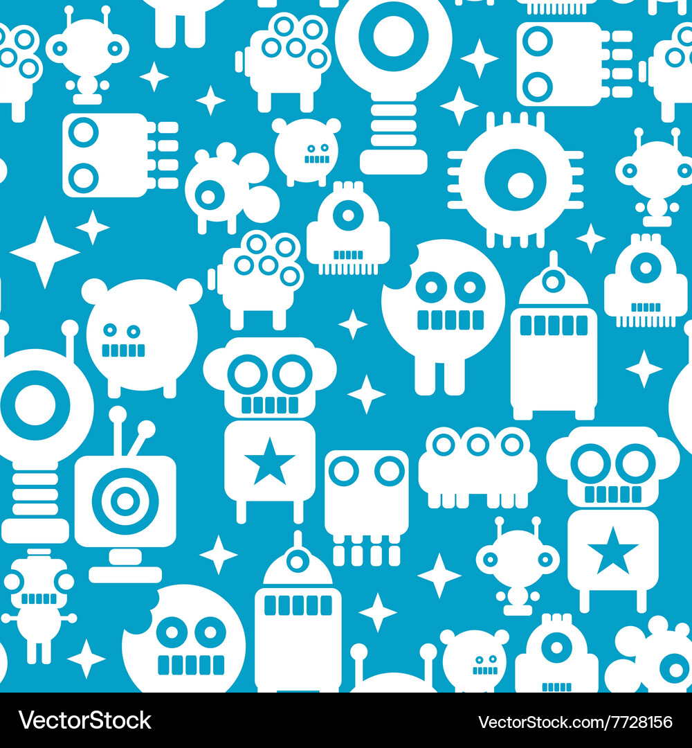 Seamless pattern with white silhouettes of robots Vector Image