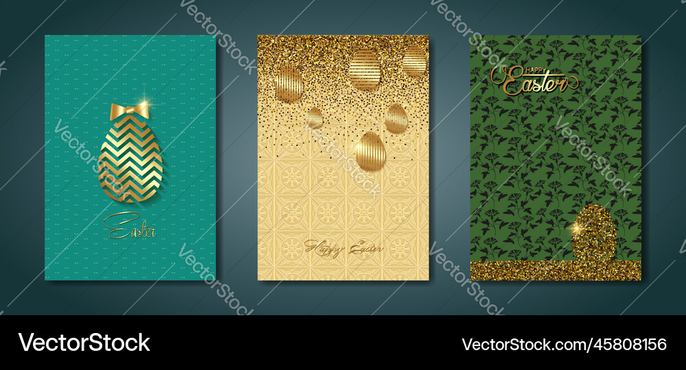 Set card happy easter gold texture golden luxury Vector Image