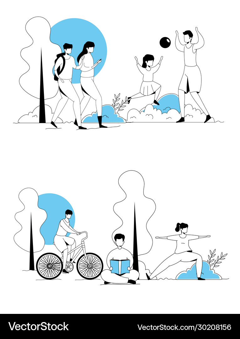 Set scenes people doing activities Royalty Free Vector Image