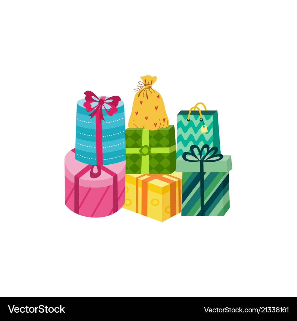 Cartoon present gift box ribbon bow set Royalty Free Vector