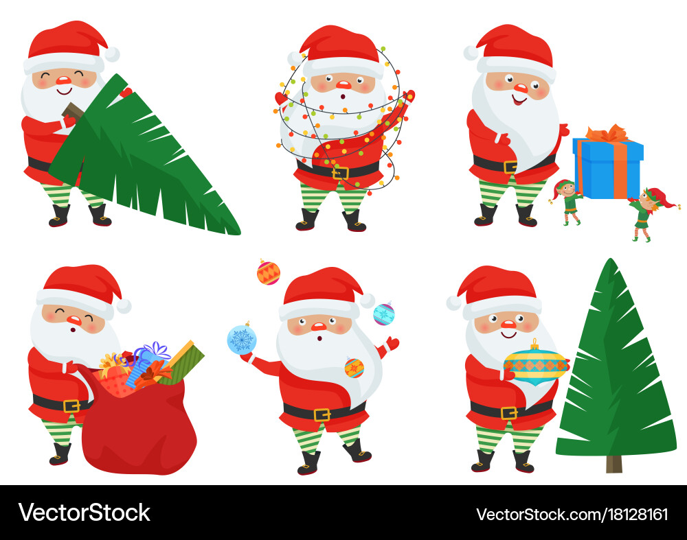 Christmas santa claus poses set Royalty Free Vector Image