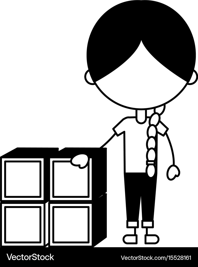 Cute girl with blocks character icon Royalty Free Vector