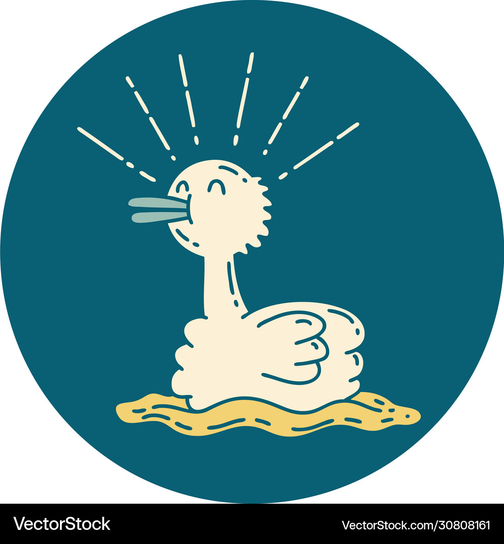 Icon tattoo style swimming duck Royalty Free Vector Image