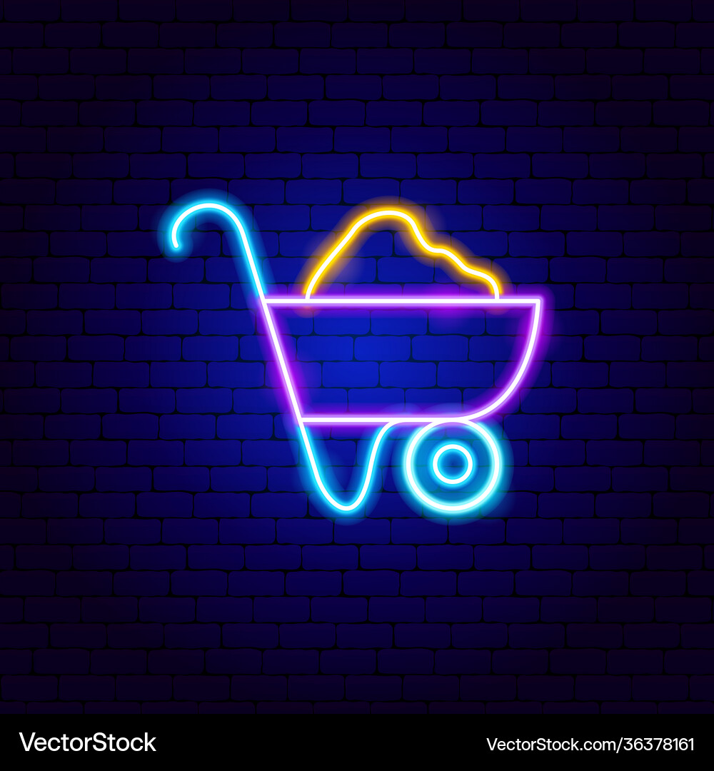 Sand wheelbarrow neon sign Royalty Free Vector Image