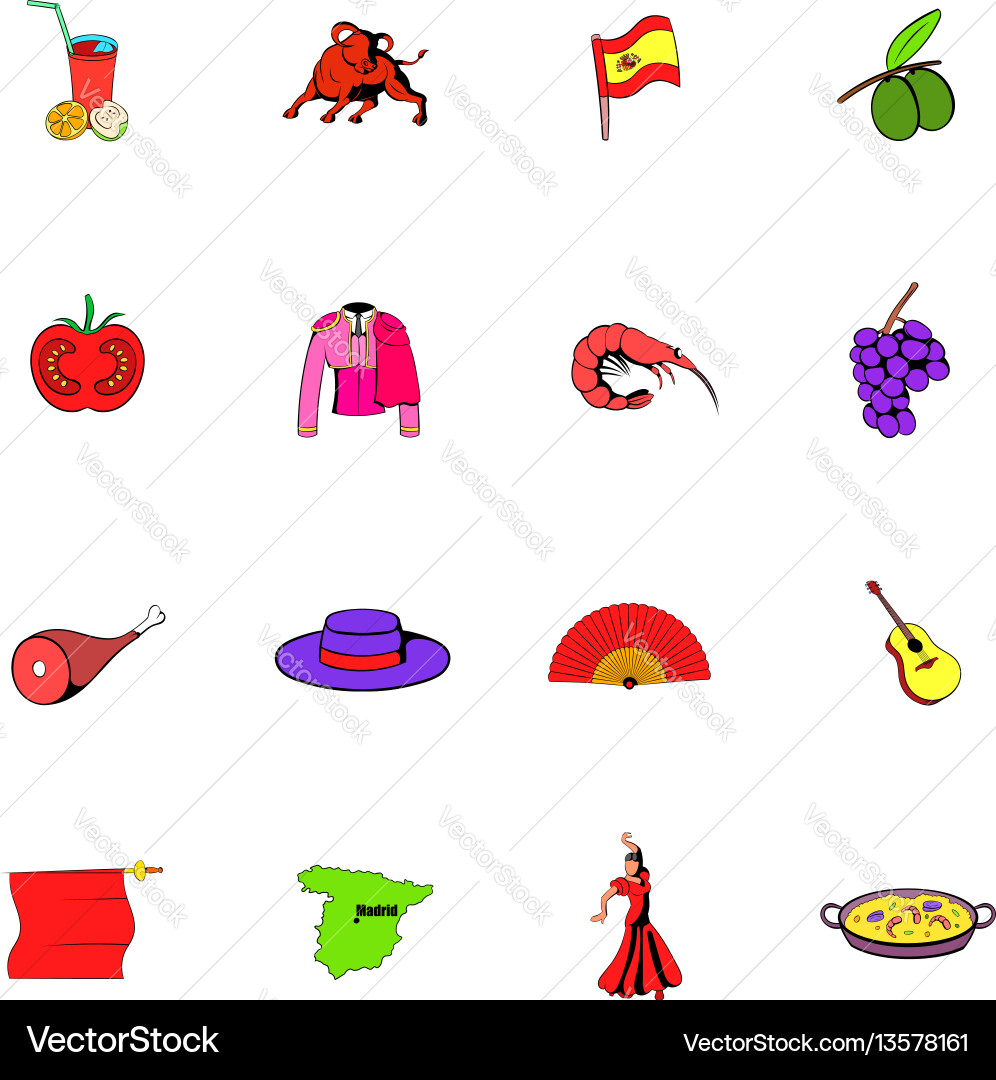 Spain icons set cartoon Royalty Free Vector Image