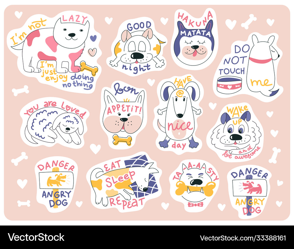 Stickers set with different dogs breeds and Vector Image