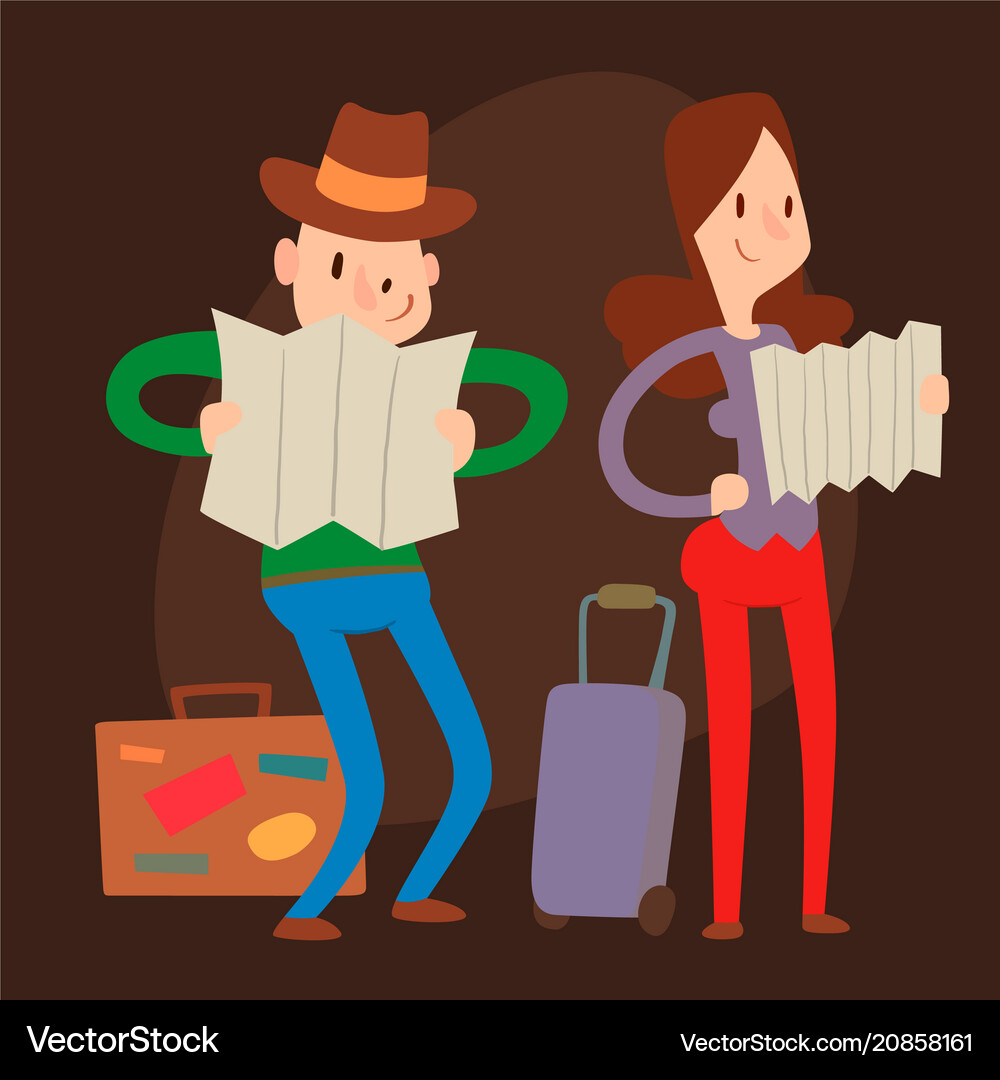 Traveler people searching right direction on map Vector Image