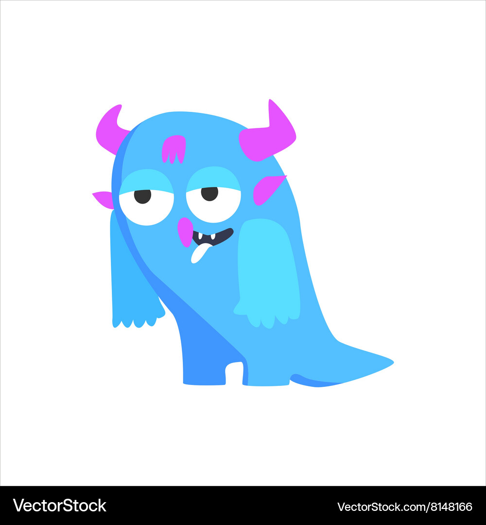Blue childish monster with horns Royalty Free Vector Image