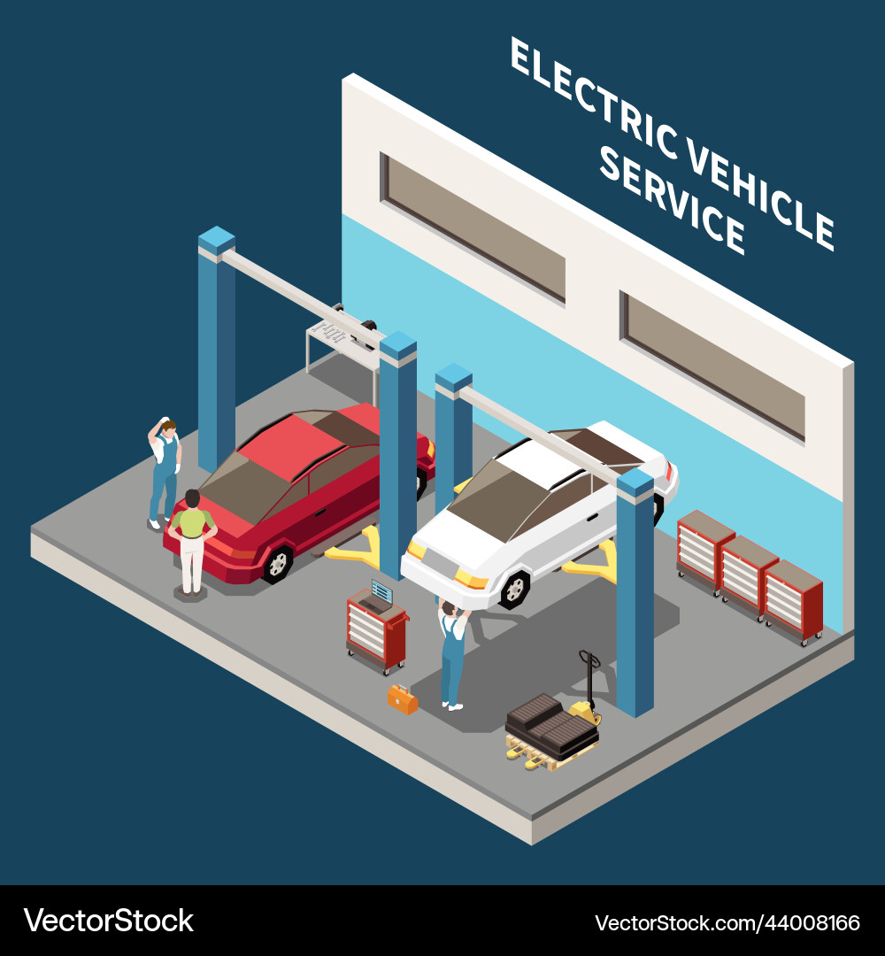 Electric vehicle service isometric background Vector Image