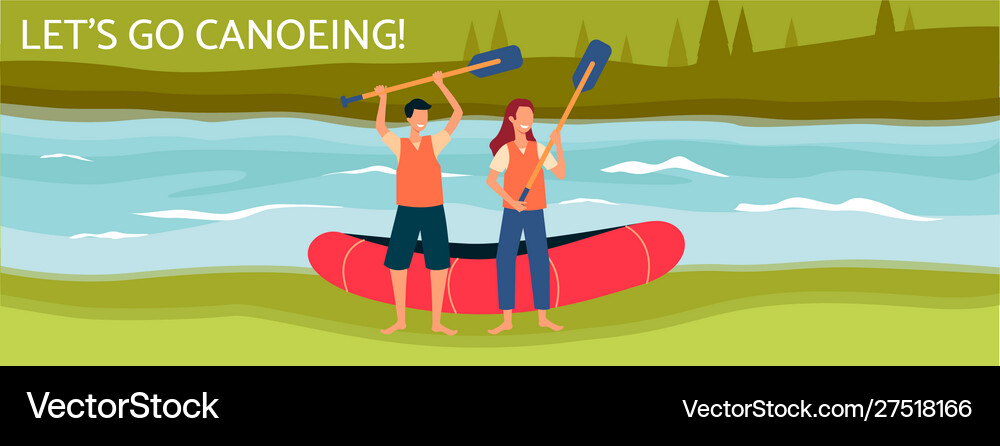 Lets go canoeing banner or poster template Vector Image