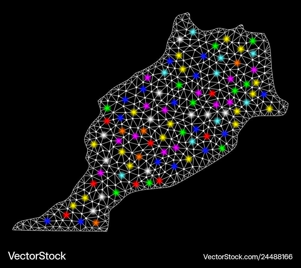 Mesh carcass map of morocco with bright light Vector Image