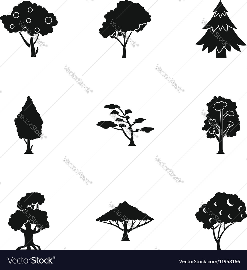 Trees icons set simple style Royalty Free Vector Image