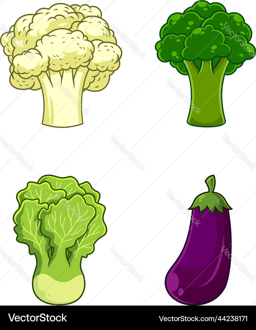 Cartoon vegetable food collection set Royalty Free Vector
