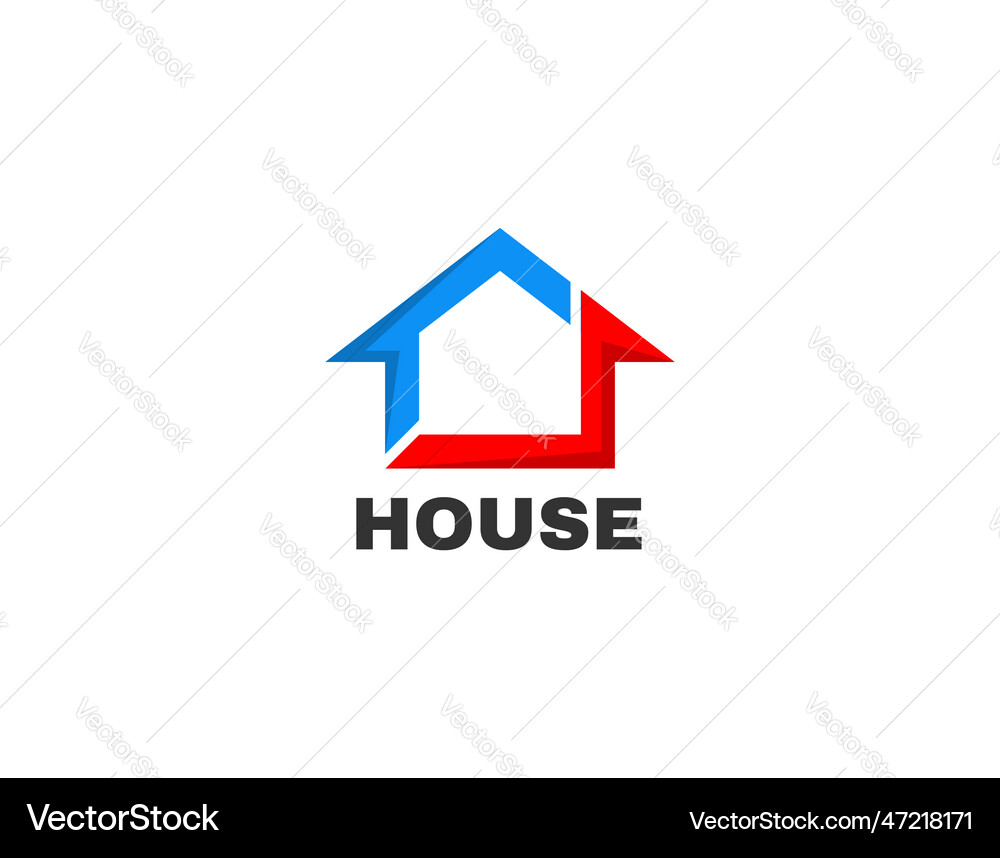 Clean simple red and blue house logo design Vector Image