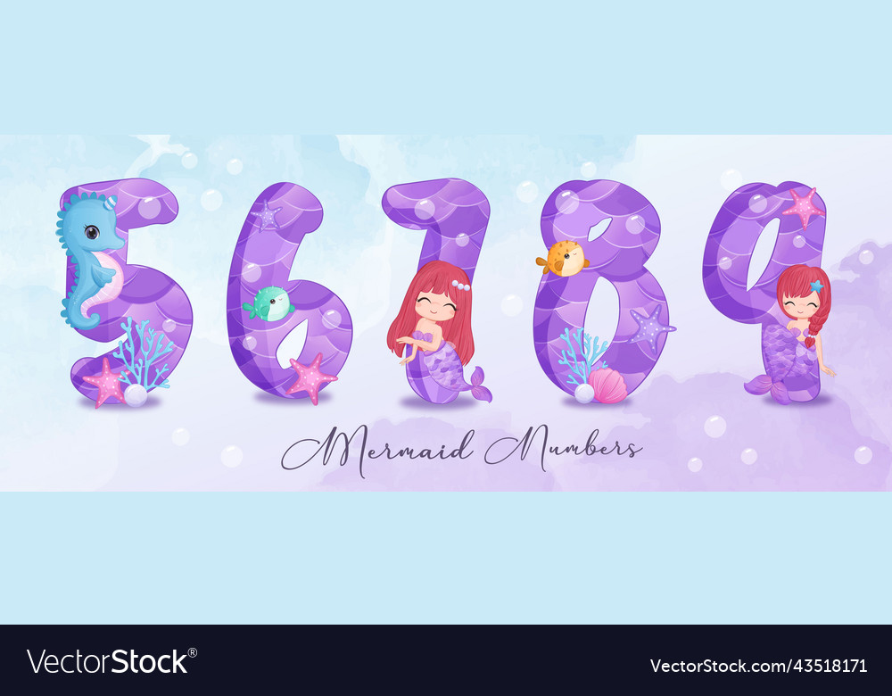 Cute mermaid decorative numbers part ii Royalty Free Vector