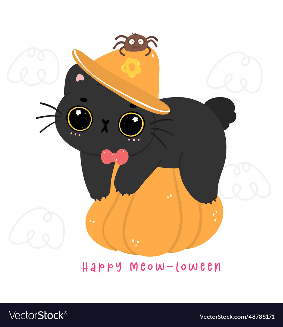 Cute witch black cat halloween on pumpkin cartoon Vector Image