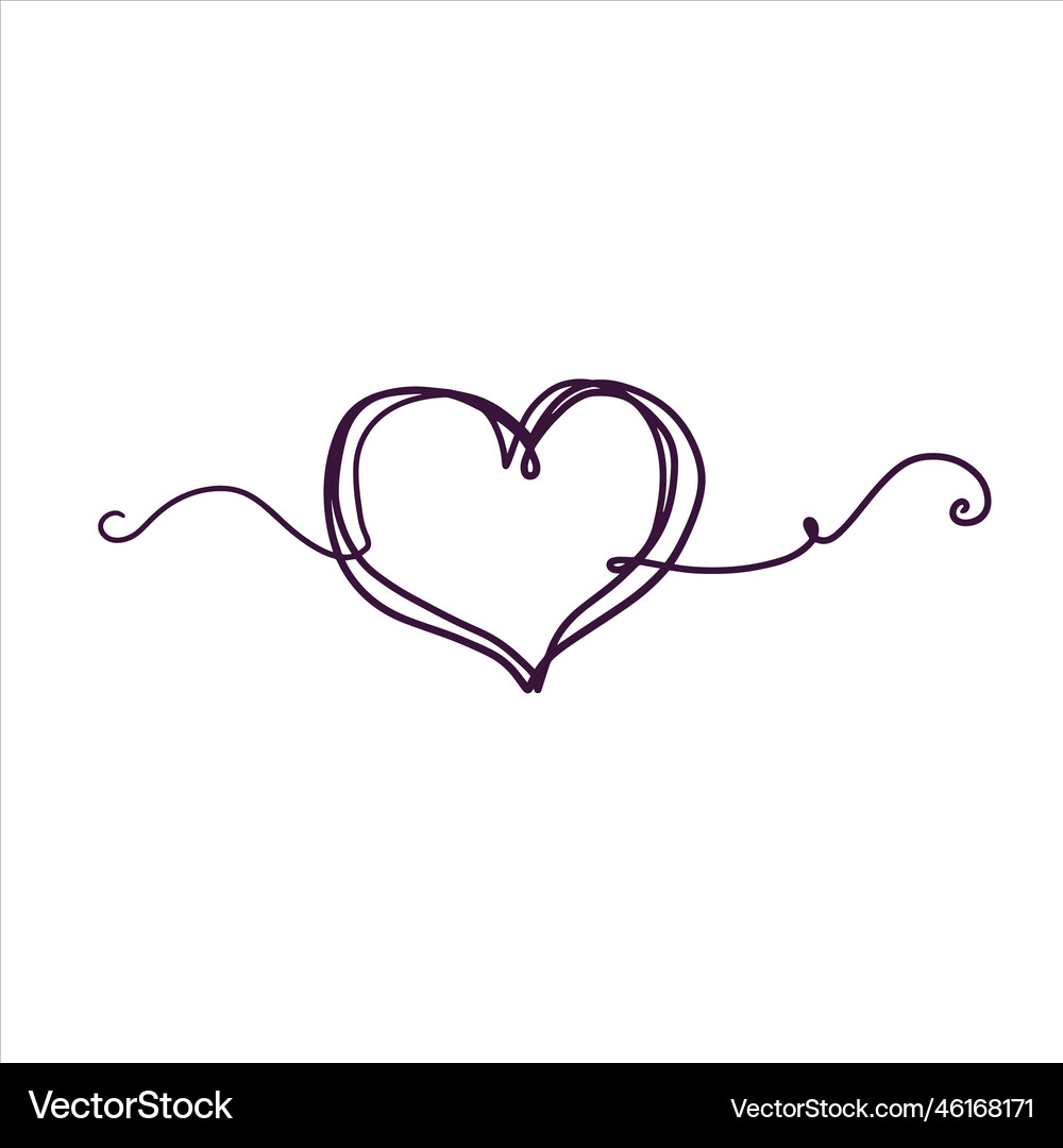 One line heart drawing romantic symbol Royalty Free Vector