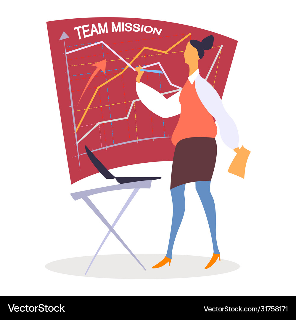 Team mission woman drawing chart on board Vector Image
