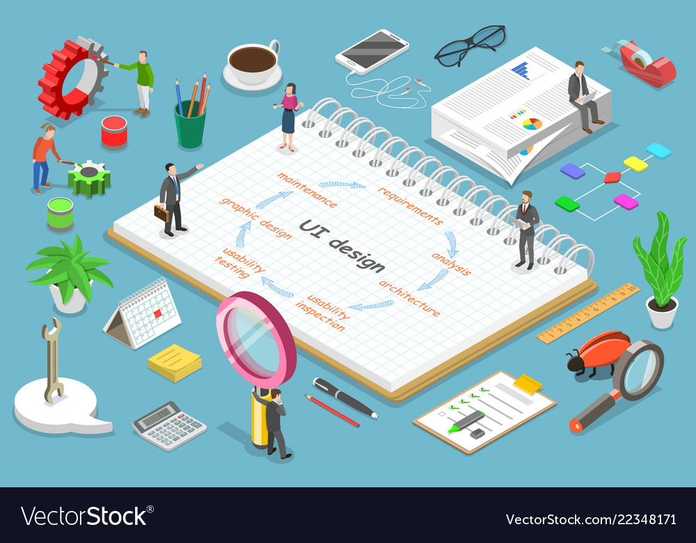 Ui design process isometric flat concept Vector Image