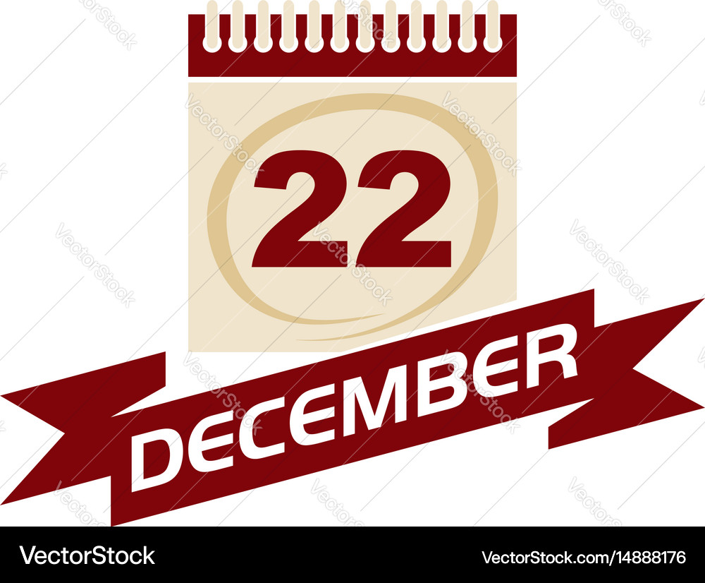 22 december calendar with ribbon Royalty Free Vector Image