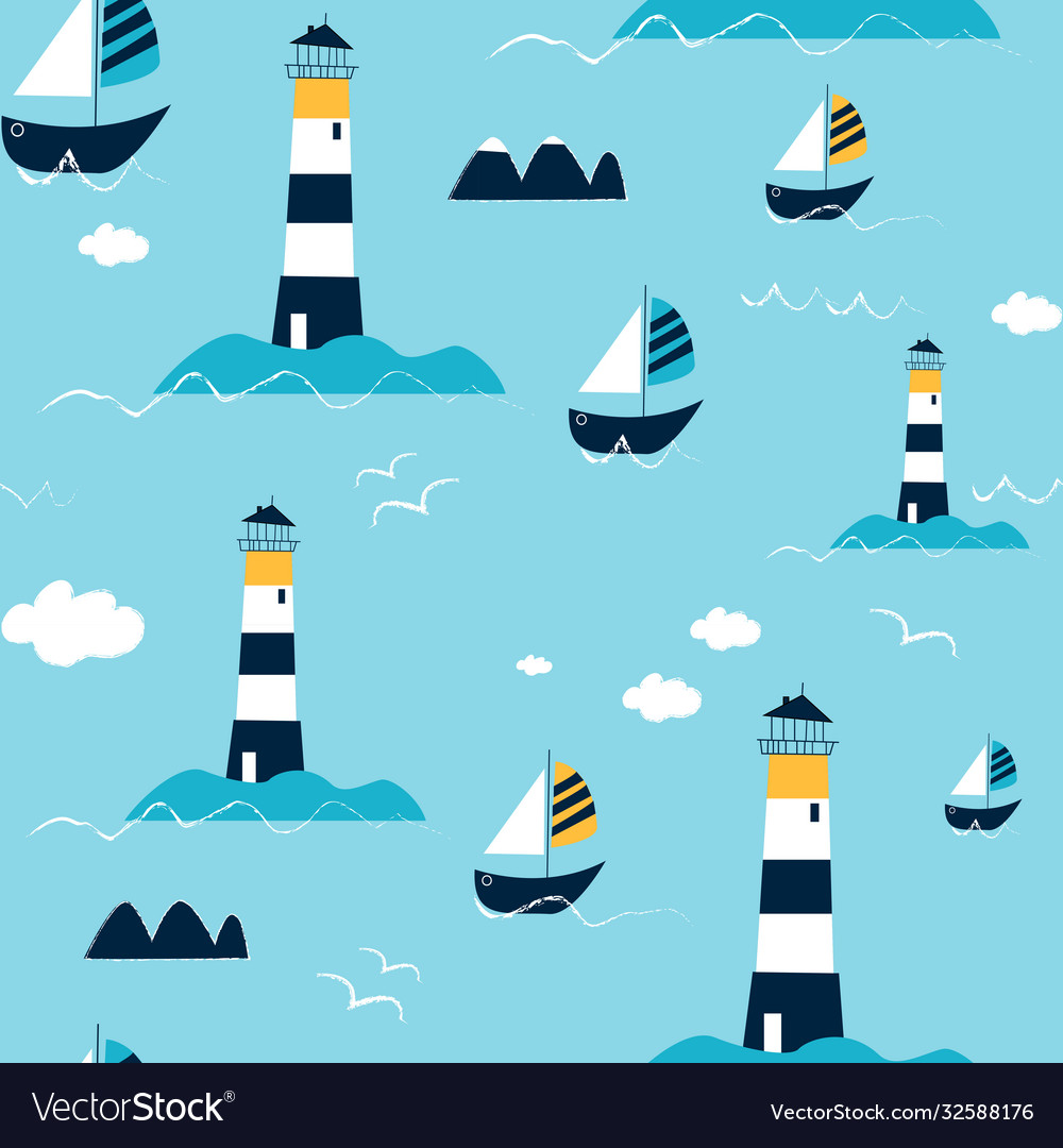 Lighthouse seamless pattern Royalty Free Vector Image