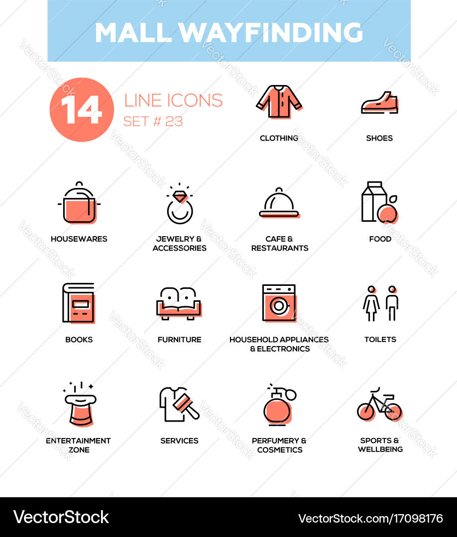 Mall wayfinding - modern simple icons pictograms Vector Image