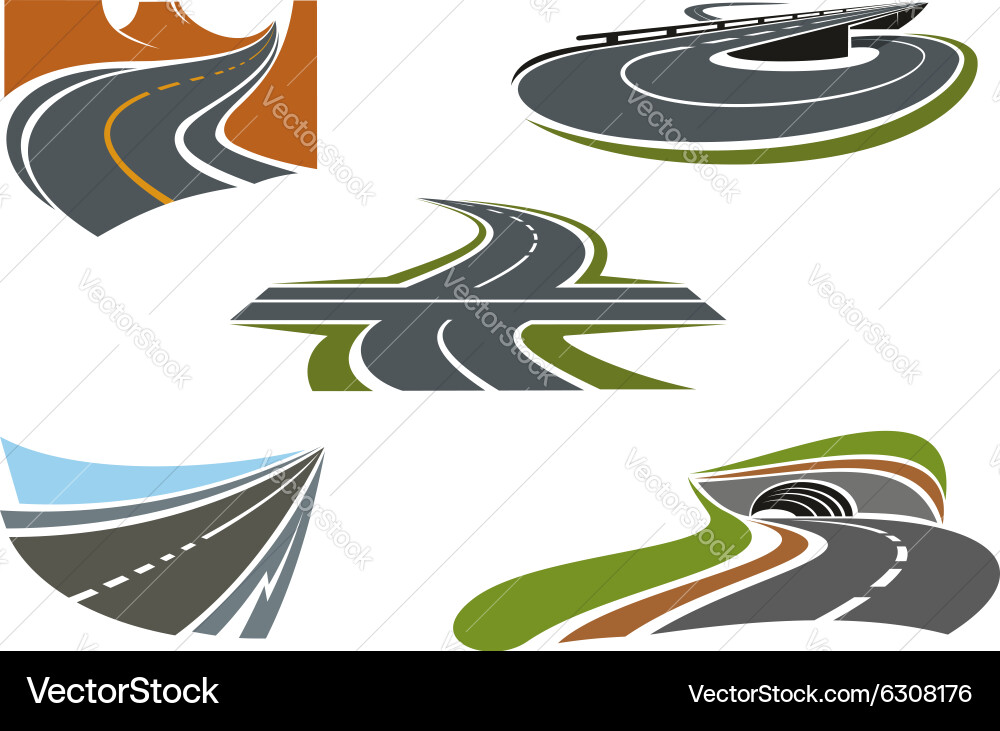 Modern highways roads and freeways icons Vector Image