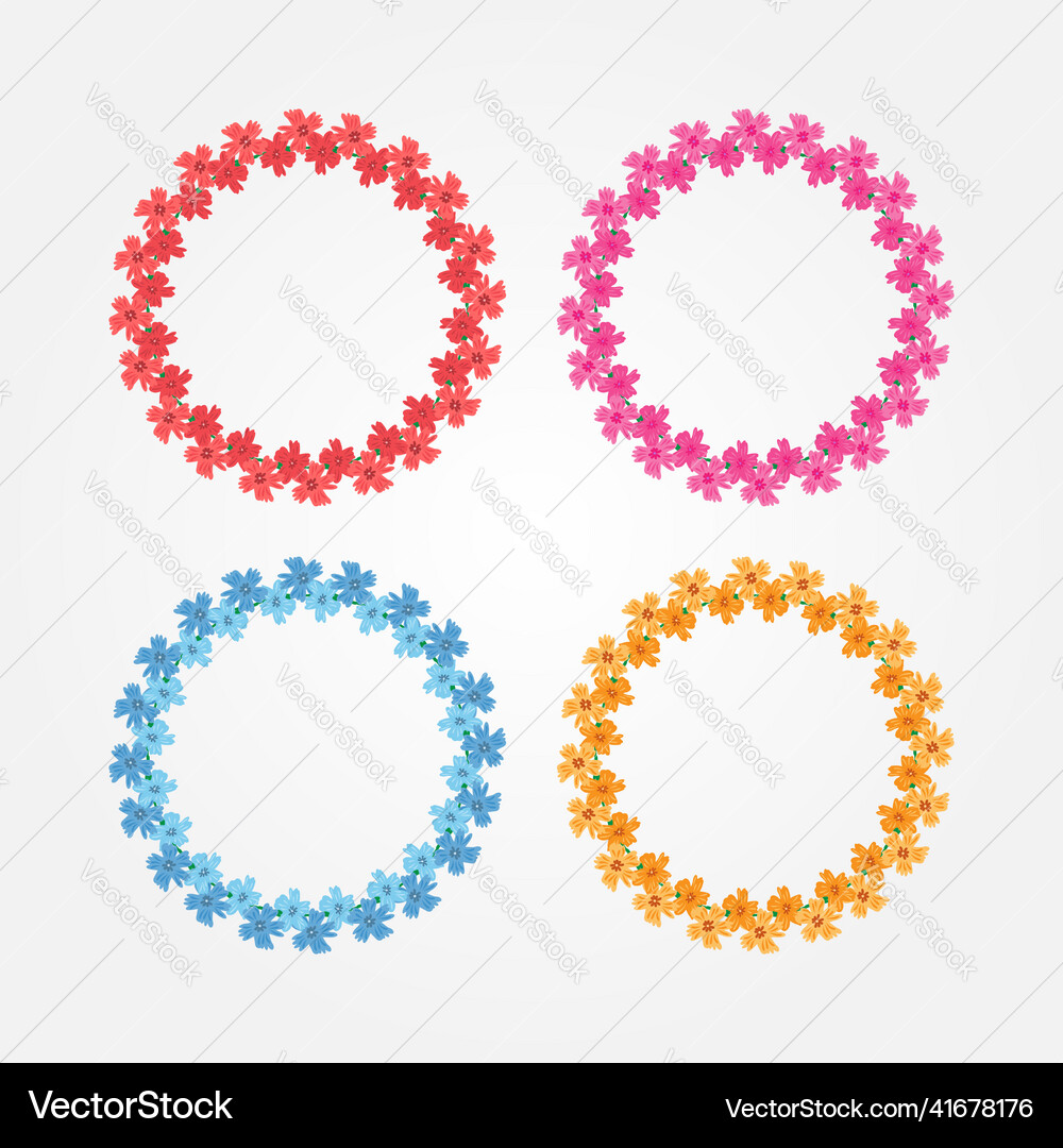 Round floral frame four colour options red purple Vector Image