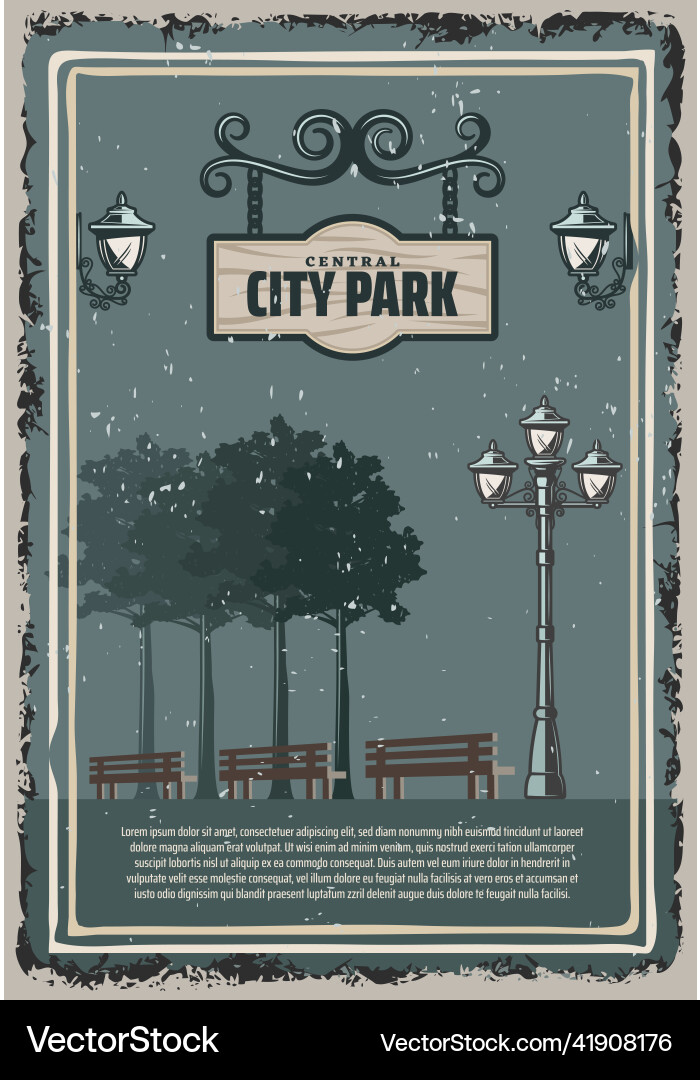Vintage colored city park poster Royalty Free Vector Image