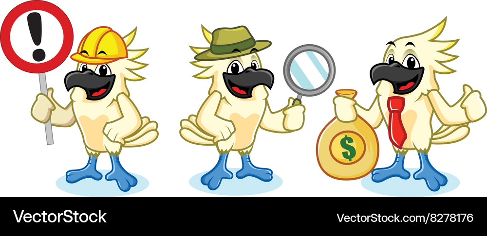 White parrot mascot with money Royalty Free Vector Image
