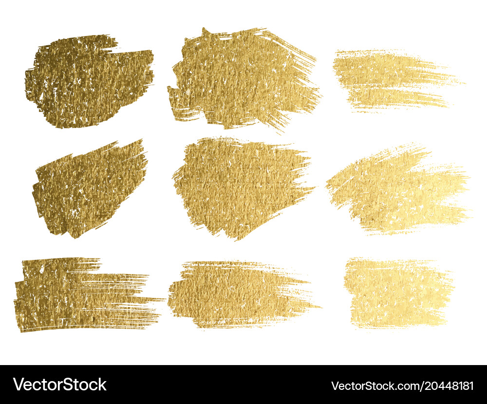 Gold paint smear stroke stain set abstract Vector Image
