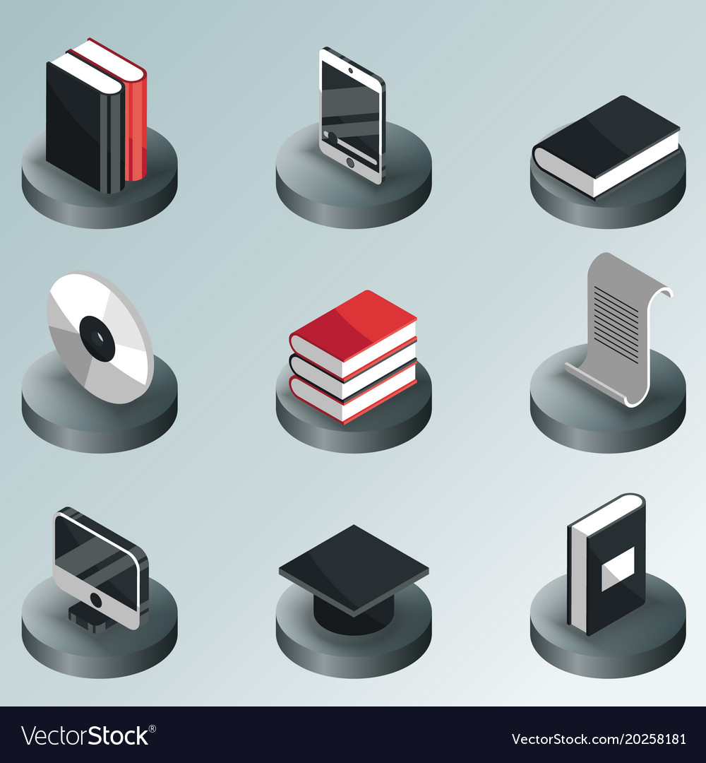 Library color isometric icons Royalty Free Vector Image
