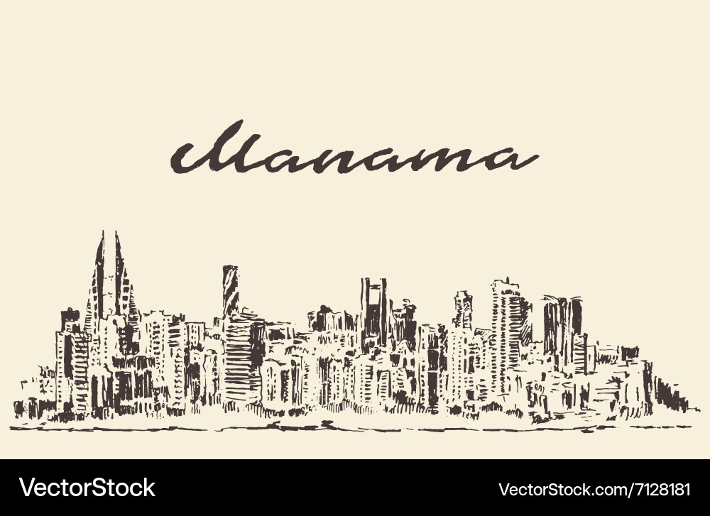 Manama skyline bahrain drawn sketch Royalty Free Vector