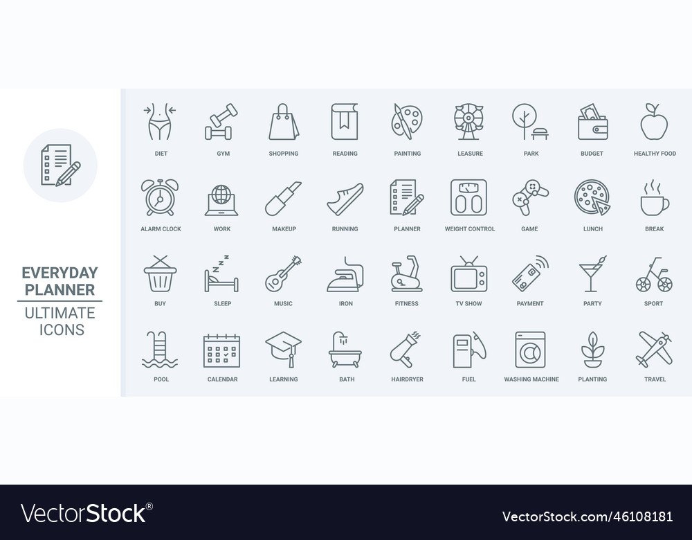 Planner thin line icons set calendar mobile app Vector Image Planner thin line icons set calendar mobile app Vector Image