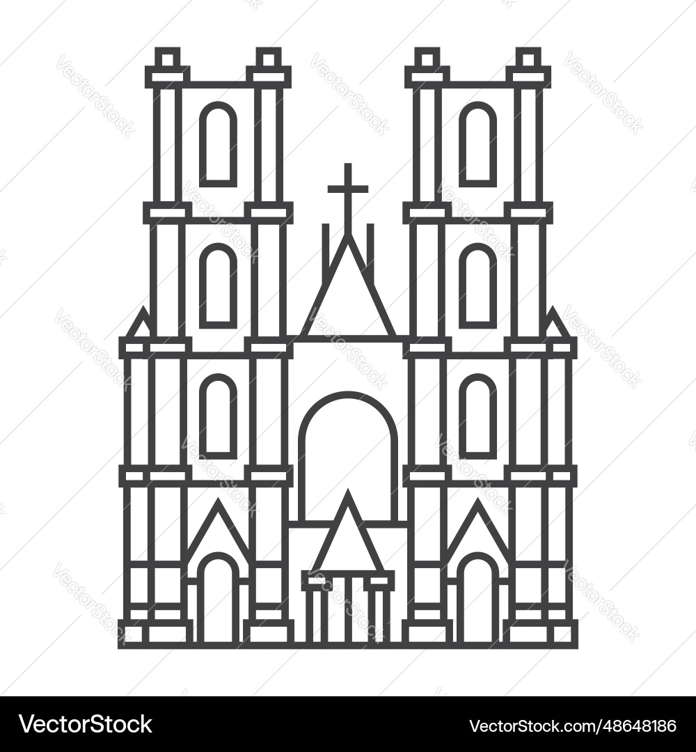 Cathedral building outline icon sign at linear Vector Image