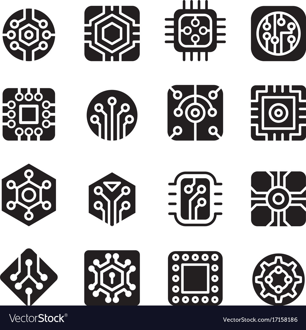 Computer chips and electronic circuit icons Vector Image