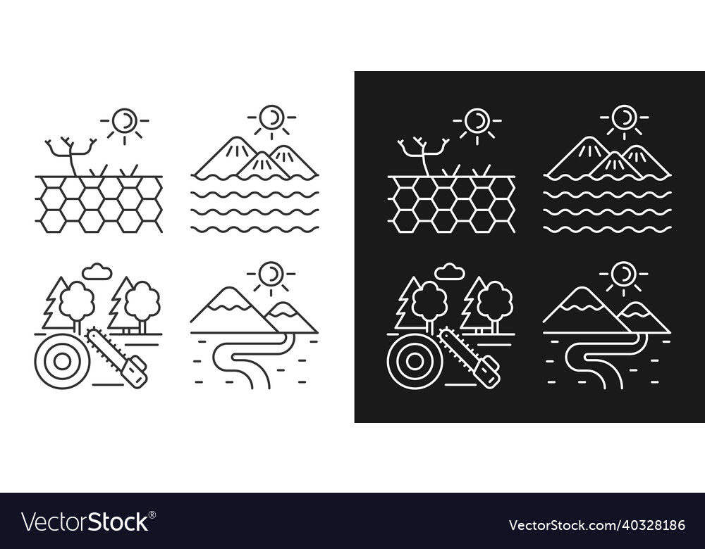 Diverse landforms linear icons set for dark Vector Image Diverse landforms linear icons set for dark Vector Image