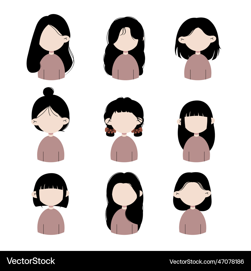 Girl avatar profile icon set Royalty Free Vector Image
