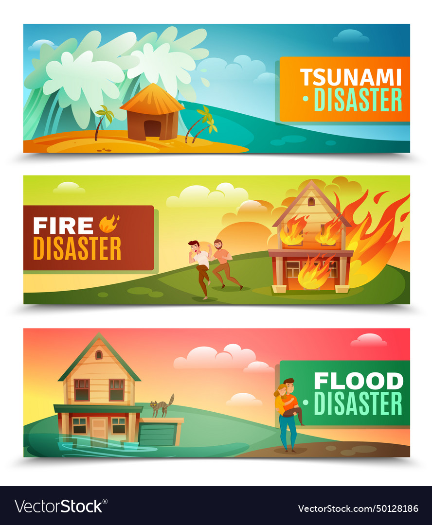 Natural disasters horizontal banners Royalty Free Vector Natural disasters horizontal banners Royalty Free Vector
