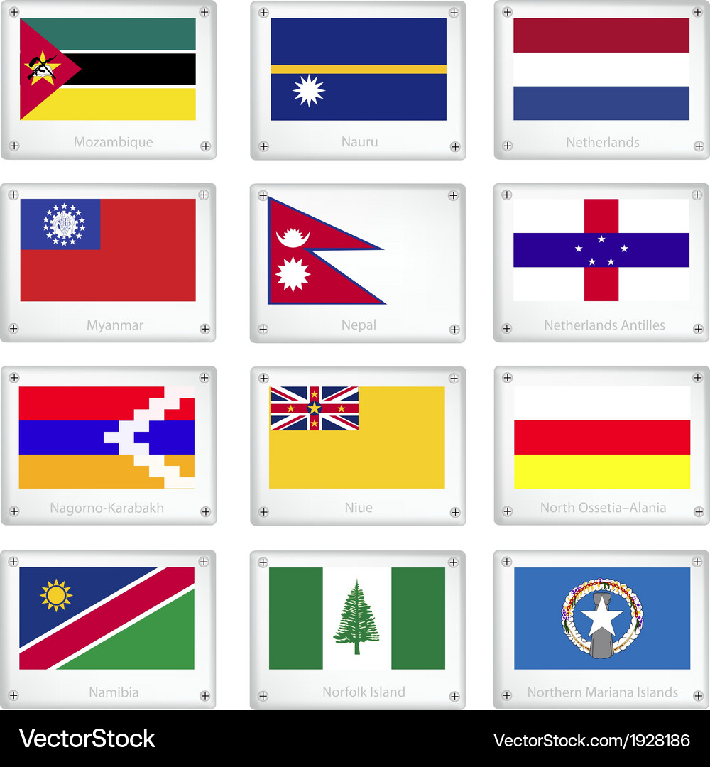 Official national flags on metal texture plate Vector Image