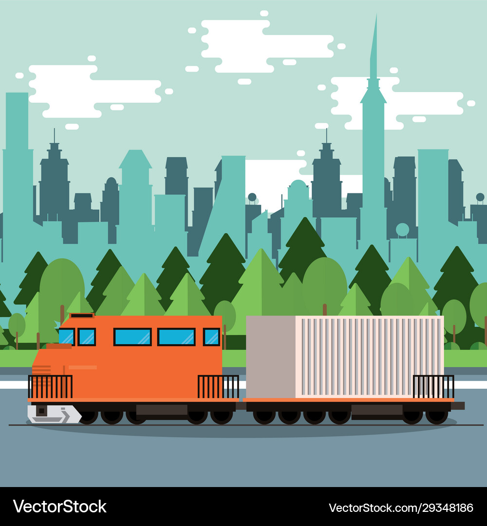 Train delivery service on city scene Royalty Free Vector